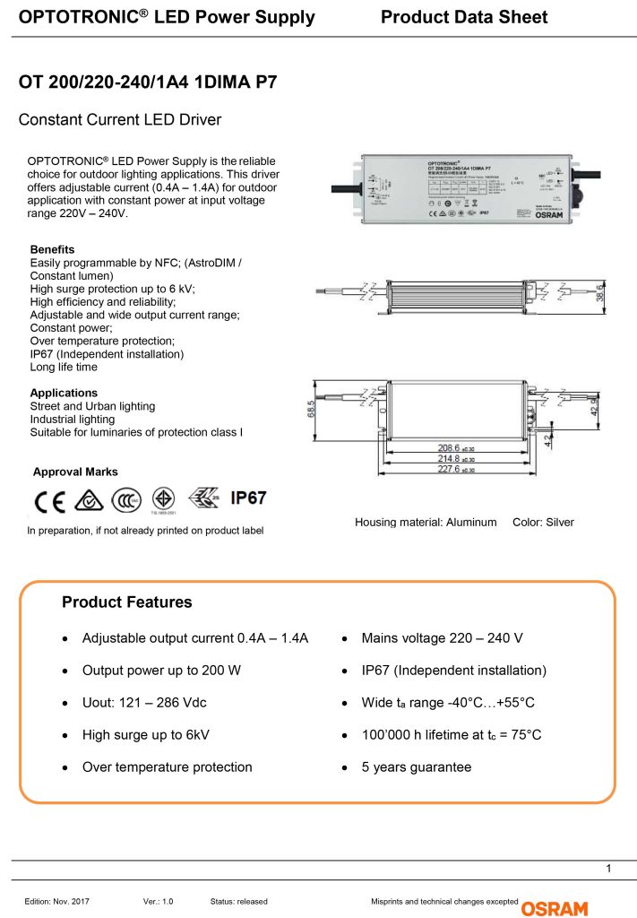 Datasheet OT 200 220-240 1A4 1DIMA P7 V1.0 - ĐÈN MFUHAILIGHT